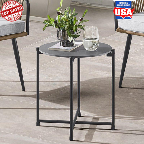 Outdoor Patio Cocktail Table 18" Weather-Resistant Stone Look Top Black ...