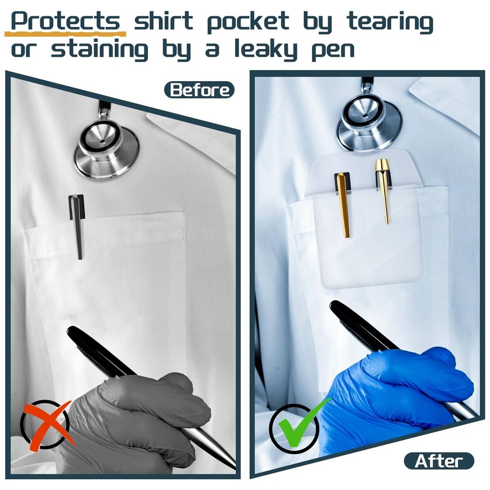 50 Pack Heavy Duty Pocket Protectors PVC Pen Holder Pouch for Shirt Lab ...