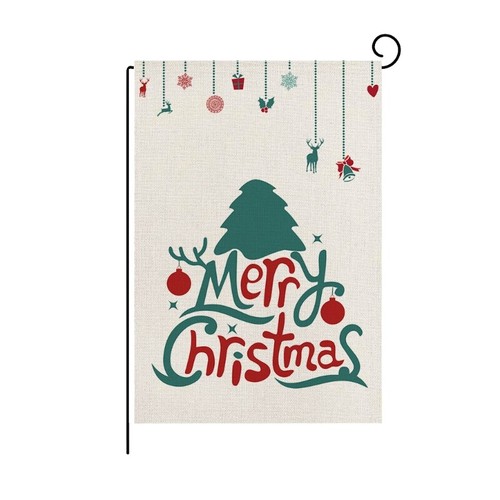 Merry Christmas Garden Flag Tree Flags Double-Sided Print Rustic Winter ...