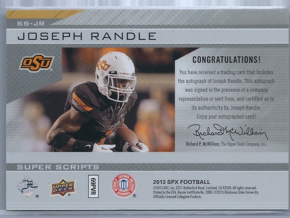 2013 SPX Football Joseph Randle OSU Super Script Autographed Rookie ...