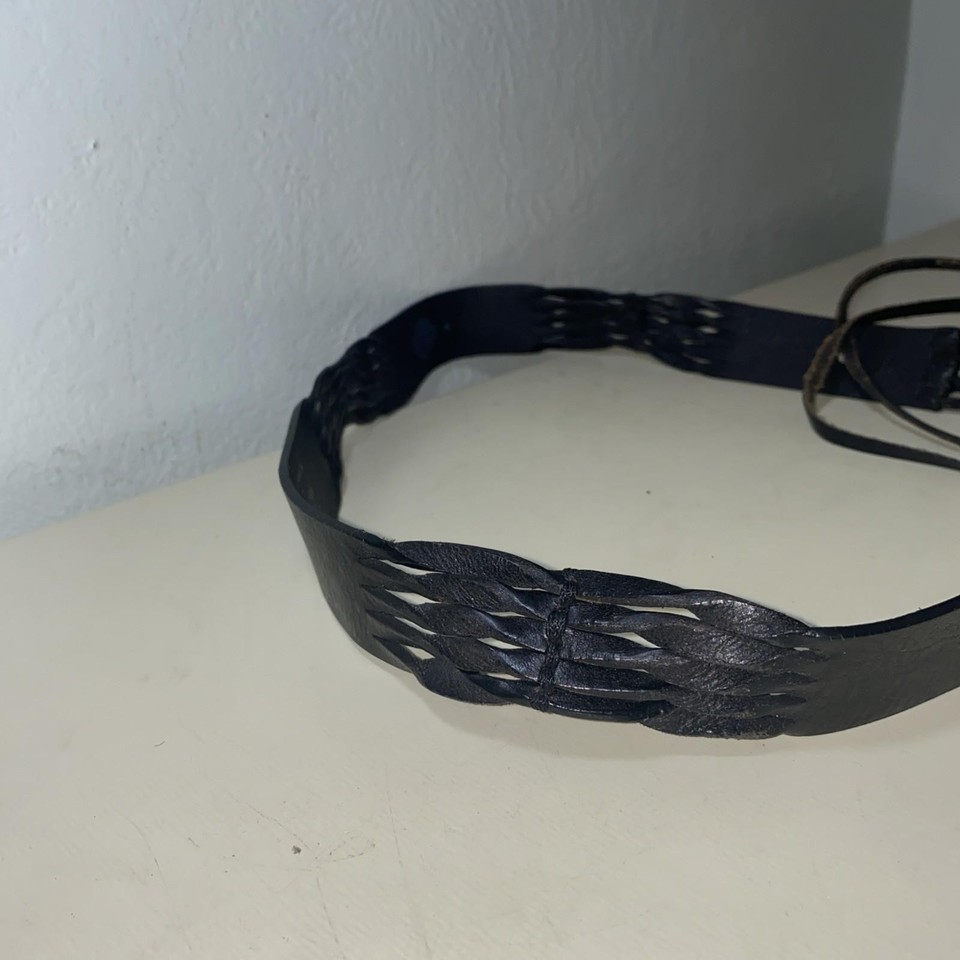 Harley Davidson Black Leather Tassel Tie Belt Silver Emblem Size M ...