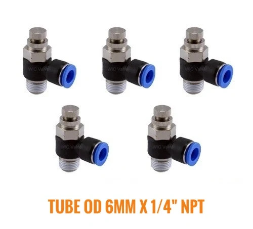 5 Pcs, Air Flow Control Valve Tube OD 6mm X 1/4" NPT Pneumatic Push In ...