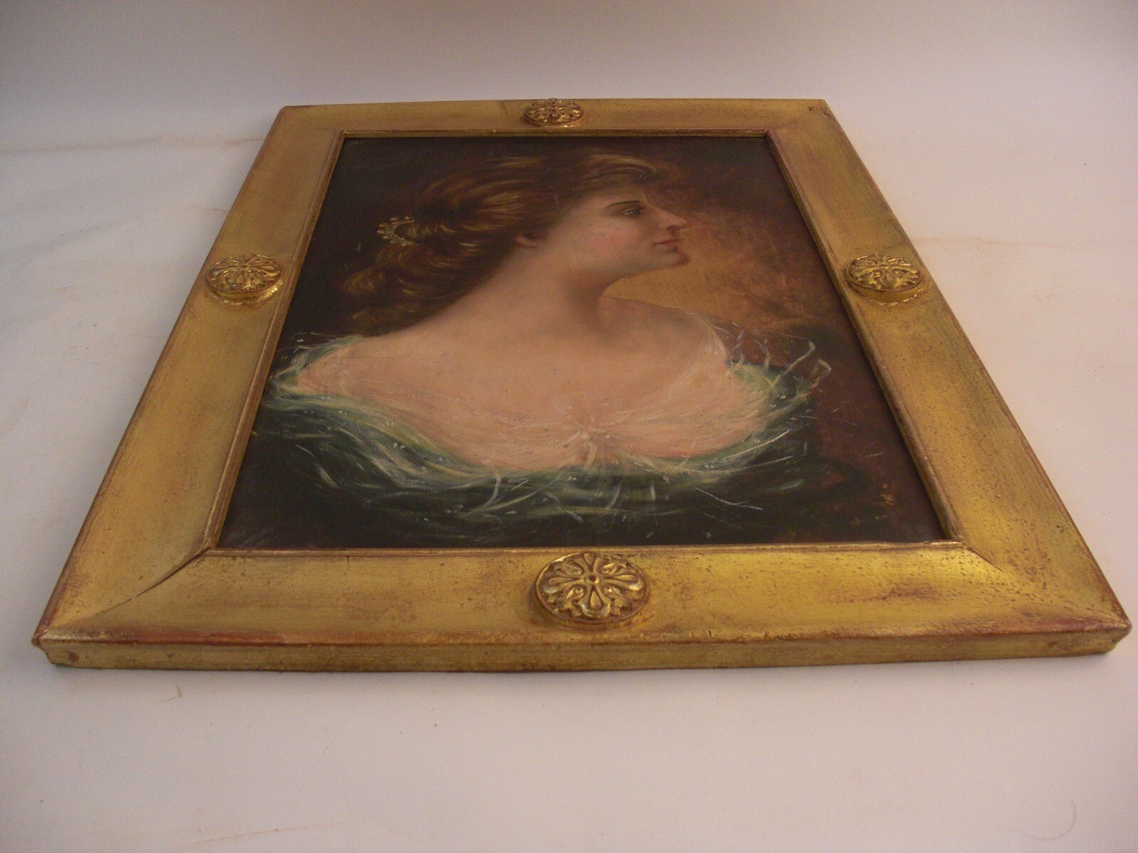 Pre Raphaelite Painting Woman Portrait Bust Gold Gilt Wood Frame ...