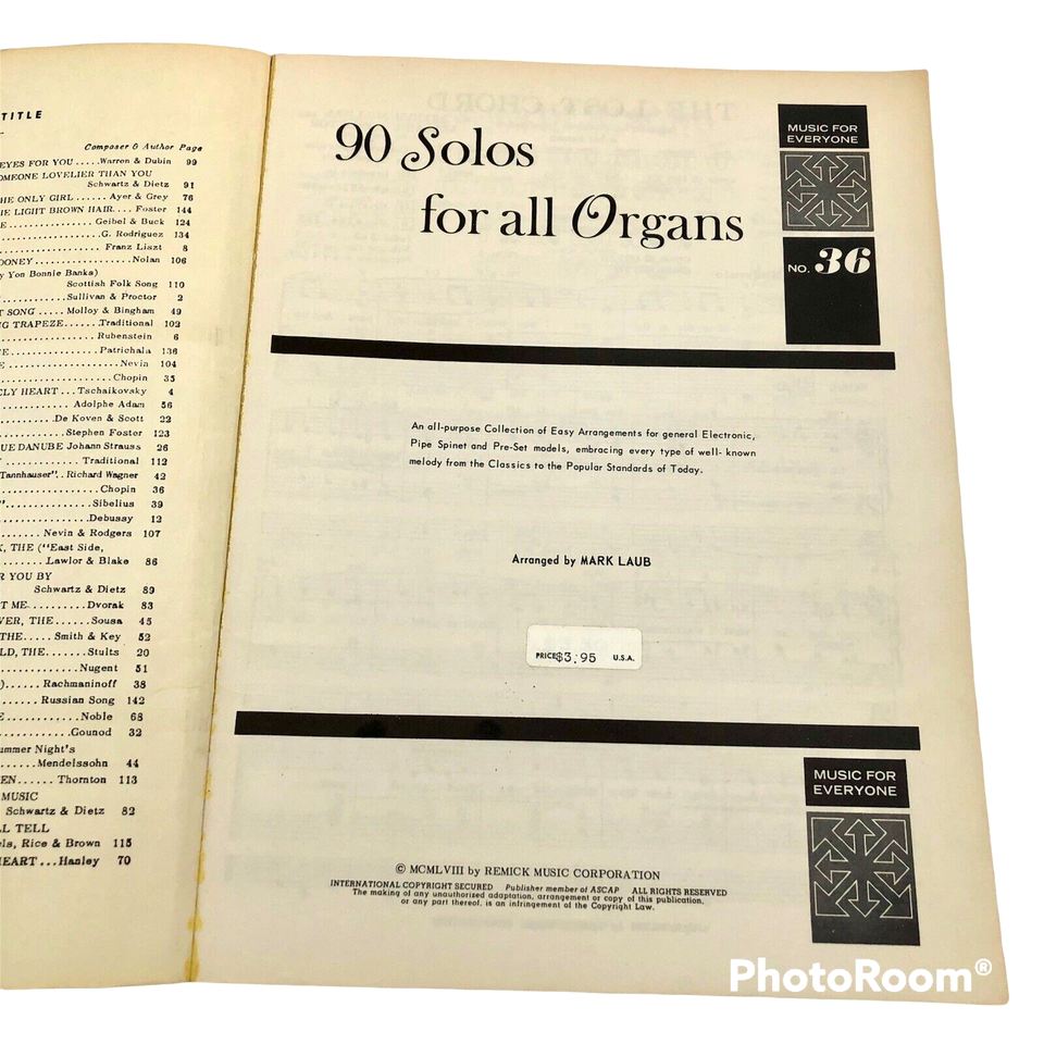 Vintage 1958 90 Solos For All Organs Sheet Music Song Book Remick Music ...