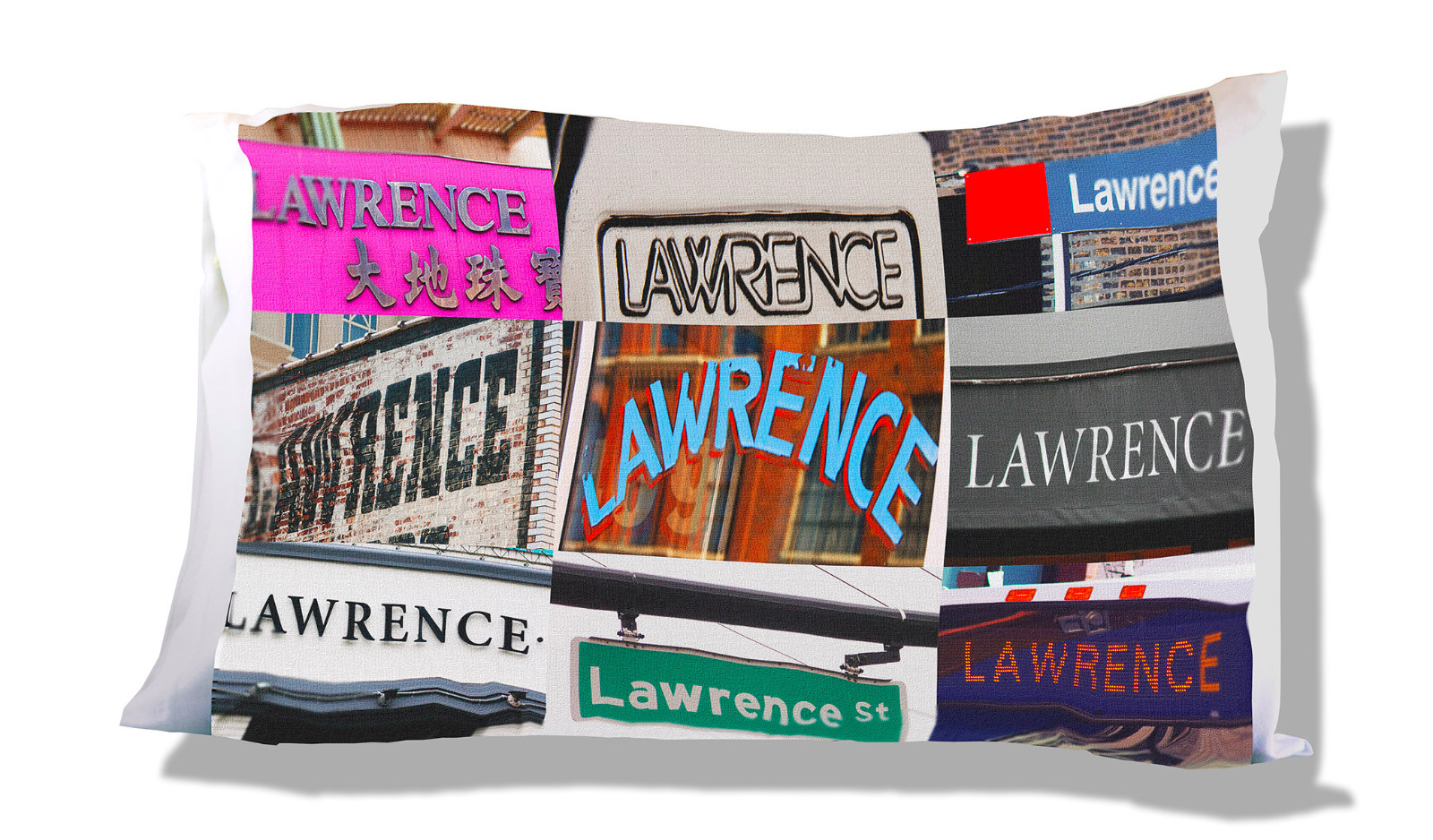 LAWRENCE Personalized Pillowcase featuring the name in photos of signs ...