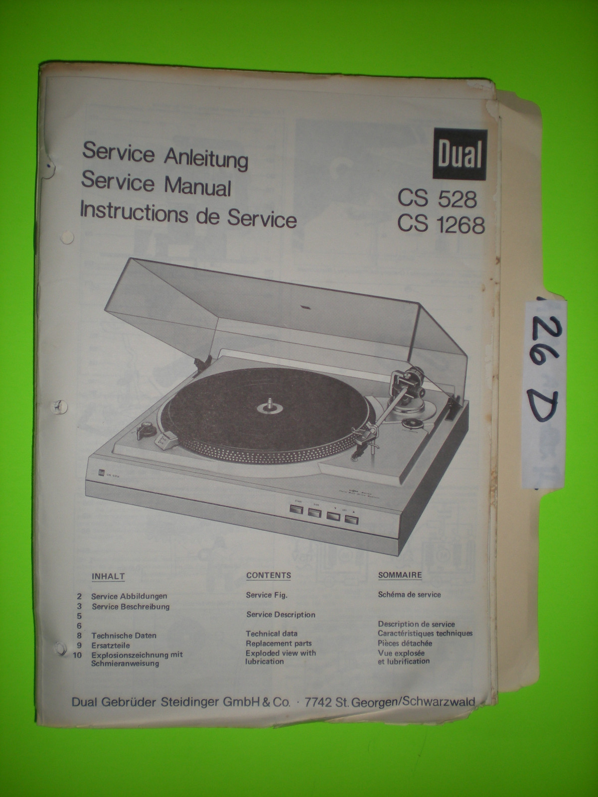 Dual cs 528 1268 service manual original repair stereo turntable record ...