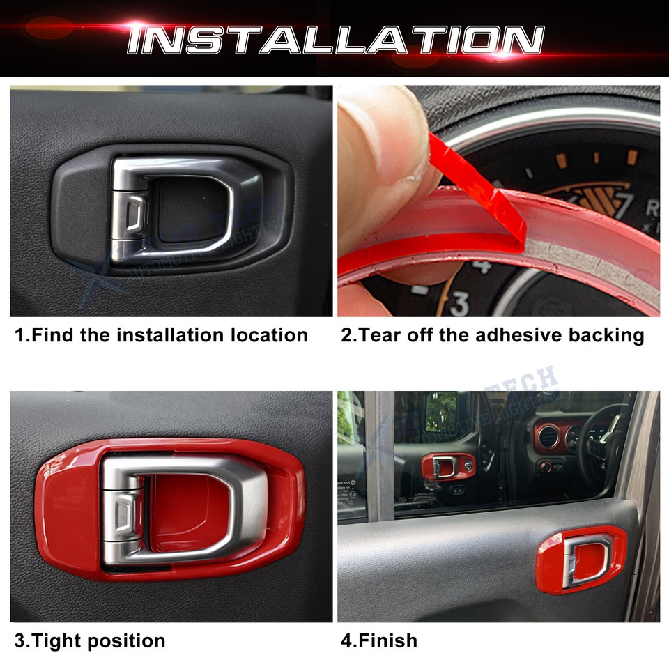 Red Interior Door Handle Bowl Cover for Jeep Wrangler JL JLU Gladiator ...