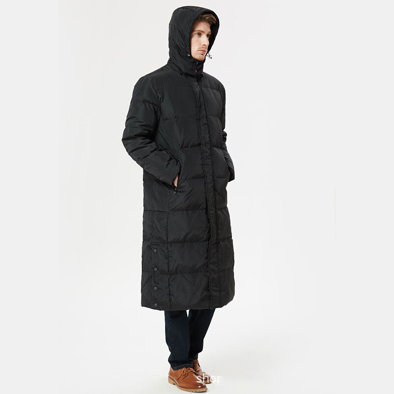 Men 90% Duck Down Warm Overcoat Full Long Hooded Parka Winter Jacket ...