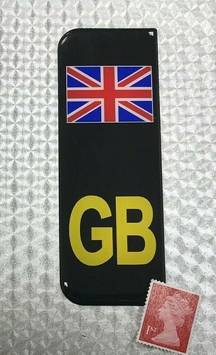 1 x UNION JACK GB Number Plate Sticker on Black Super Shiny Domed Resin ...
