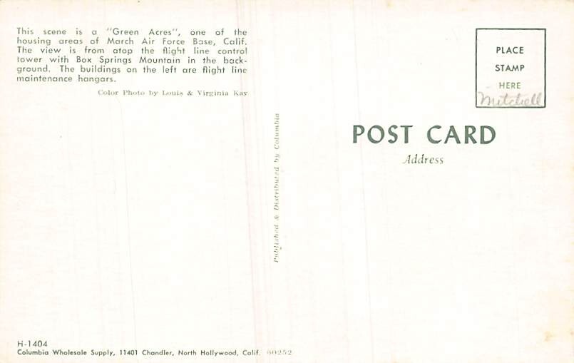 Postcard CA: Green Acres Base Housing, March Air Force Base, California ...