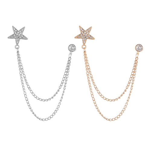 Men Brooch Suit Pin 2 Layers Hanging Chains Collar Brooches for Suit ...