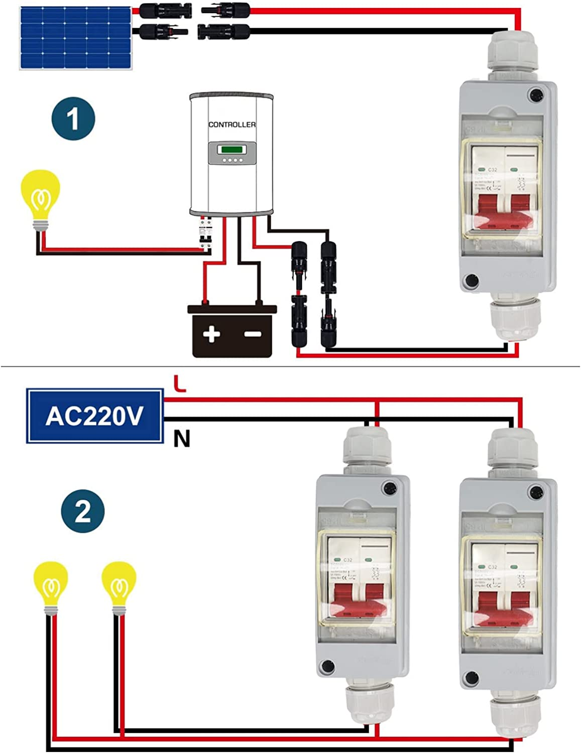 2P 500V 32Amp DC Miniature Circuit Breaker, High Current DC Disconnect ...