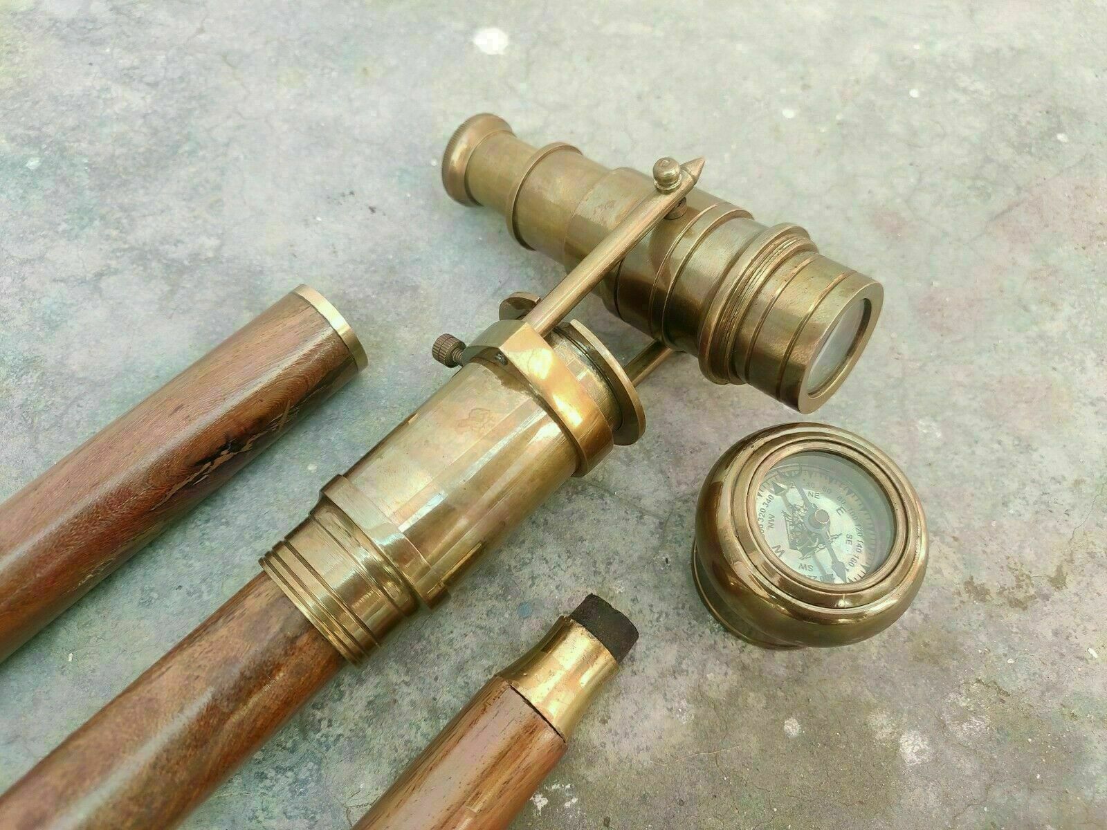 Maritime Nautical Compass with Hidden Brass Telescope Walking Stick ...