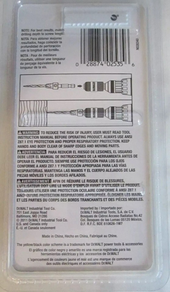 Dewalt Steel 3PC Countersink Drill Bit Set Rapid Load #DW2535 Nip ...