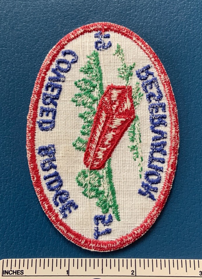 Vintage 1957 COVERED BRIDGE RESERVATION Boy Scout Camp PATCH BSA Camper ...