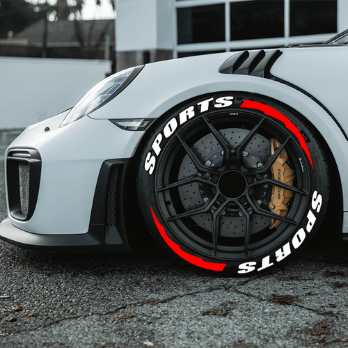 Car Tire Lettering Sticker SPORTS With Red Line 1.06" 14"-22" For 4 ...