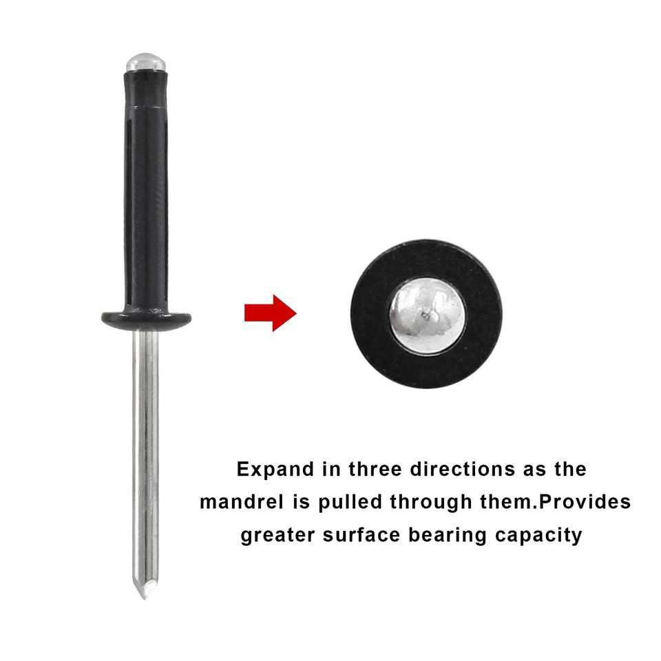 Kyuionty 60 Pcs 3/16" x 1" Tri-Fold Exploding Pop Rivets, x 1", Black ...