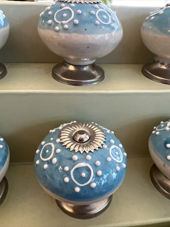 Set 6 Casa Decor Ceramic Light Blue White Handmade Drawer Pulls India 1 ...