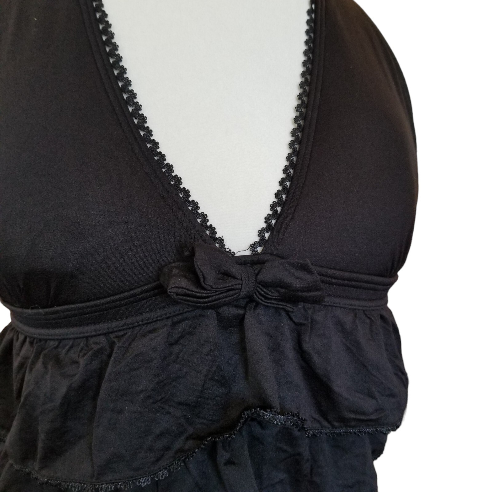 Y2K Juicy Couture Black Tiered Ruffle Halter Top Medi… - Gem