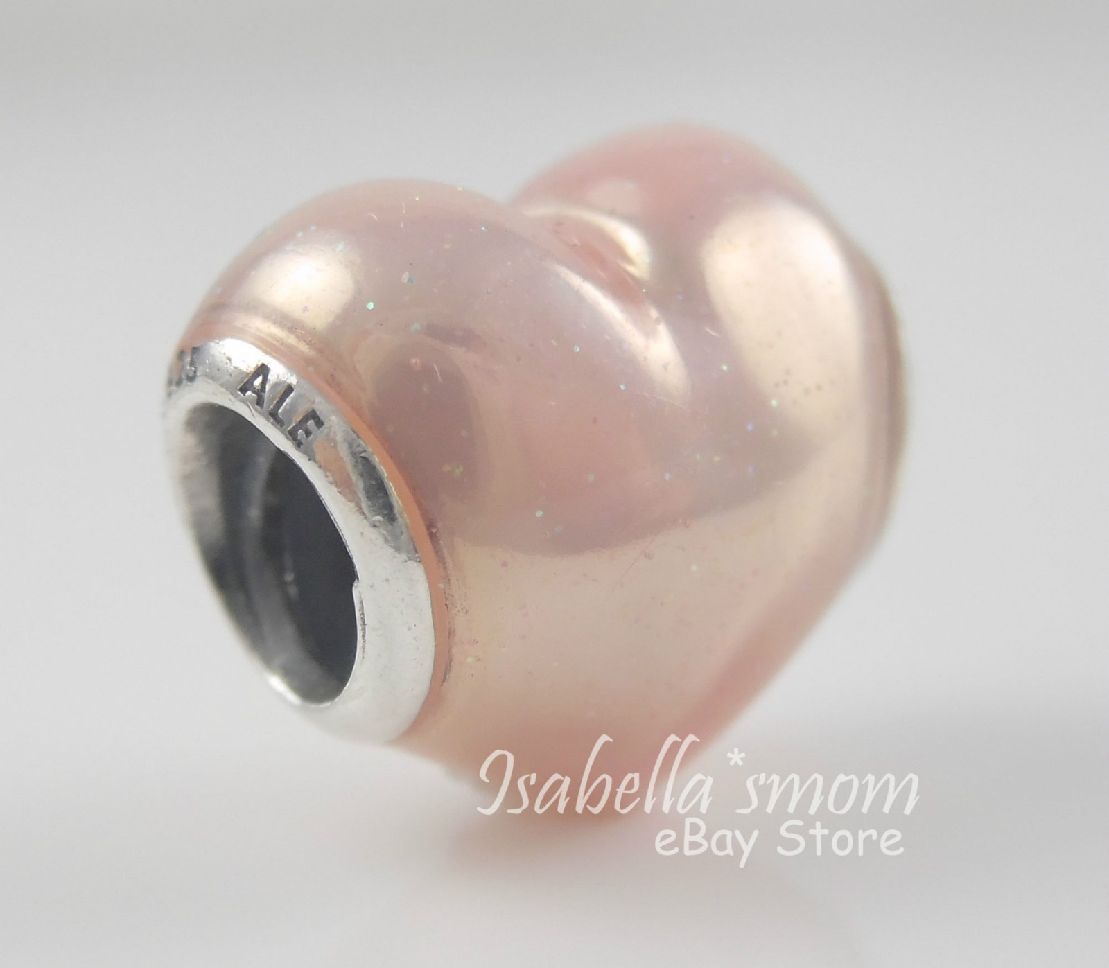 GLITTERING HEART Authentic PANDORA Silver/SOFT PINK ENAMEL Charm/Bead ...