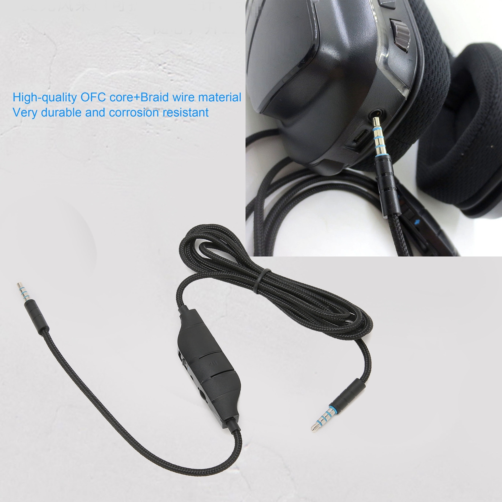 Gaming Headset Cable Cable With Volume And Microphone Control For Logi ...
