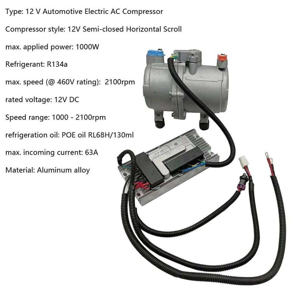 12V Electric AC Scroll Compressor Universal Car Air Conditioner Semi ...