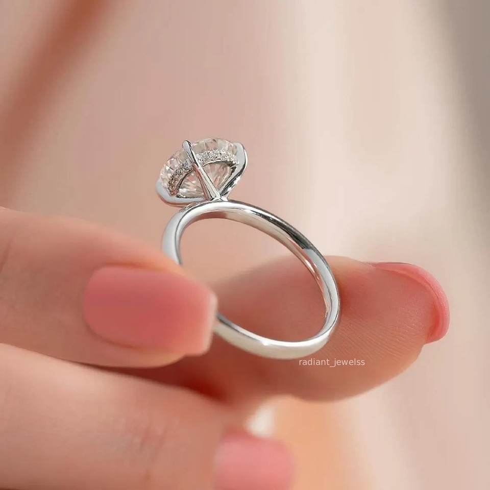 2.50 Round Cut Moissanite Hidden Halo Engagement Ring 14K White Gold ...