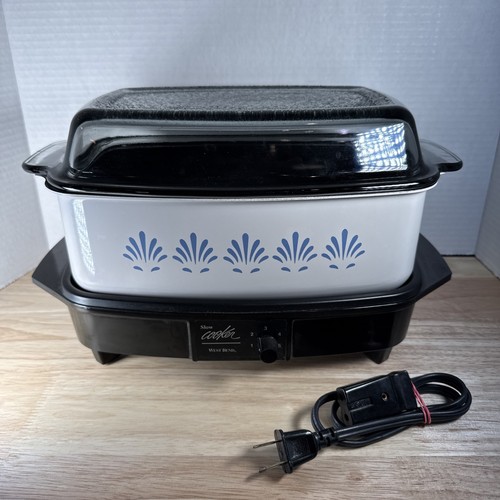 Vintage West Bend Slow Slo Cooker w/ Lid 5 Settings 4 Quart White Blue ...