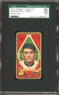 1911 T205 Honest Long Cut Baseball Russell Ford Black Cap SGC 1.5 | eBay