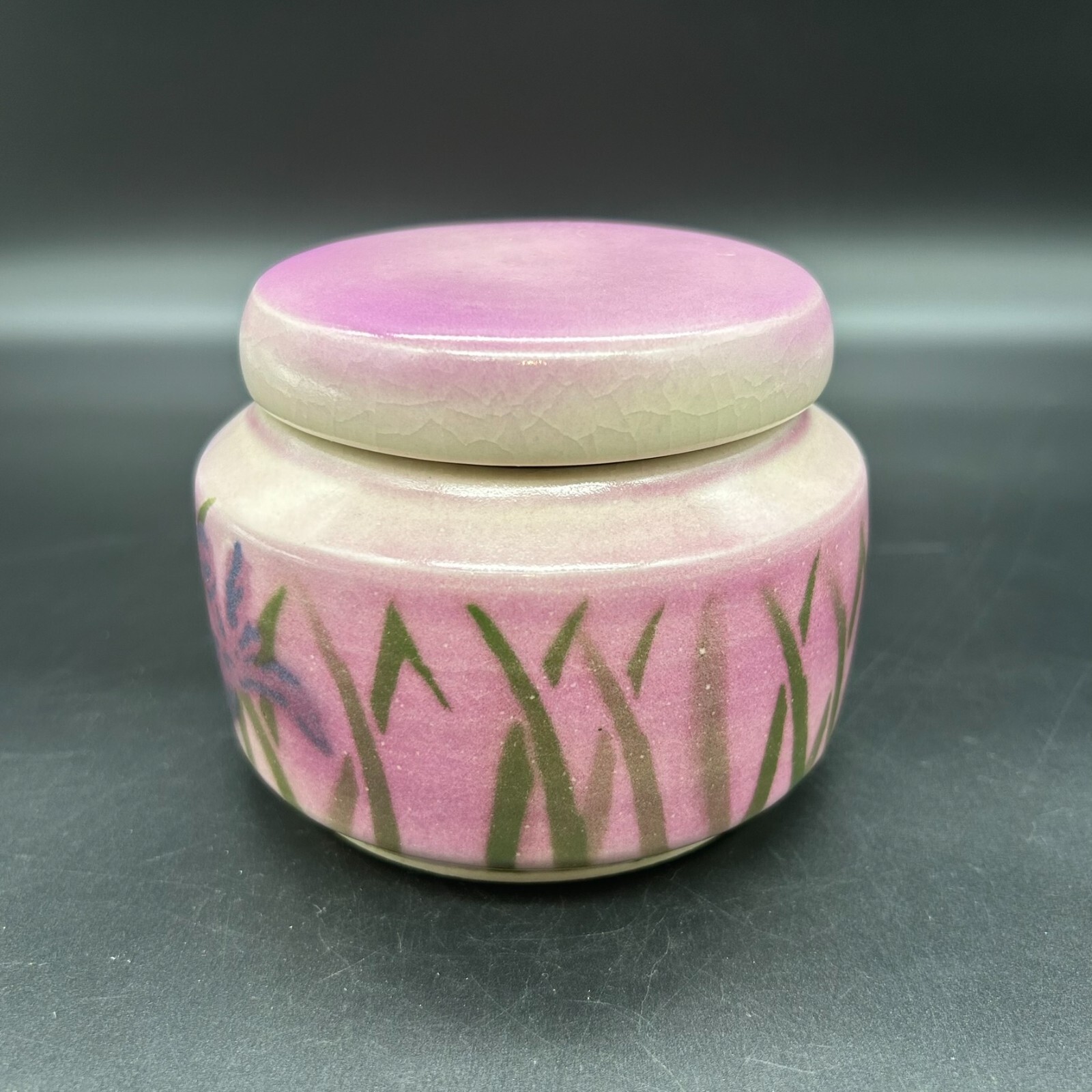 Vtg Purple Iris Pottery Storage Jar by David Enna of Oregon Airbrushed ...