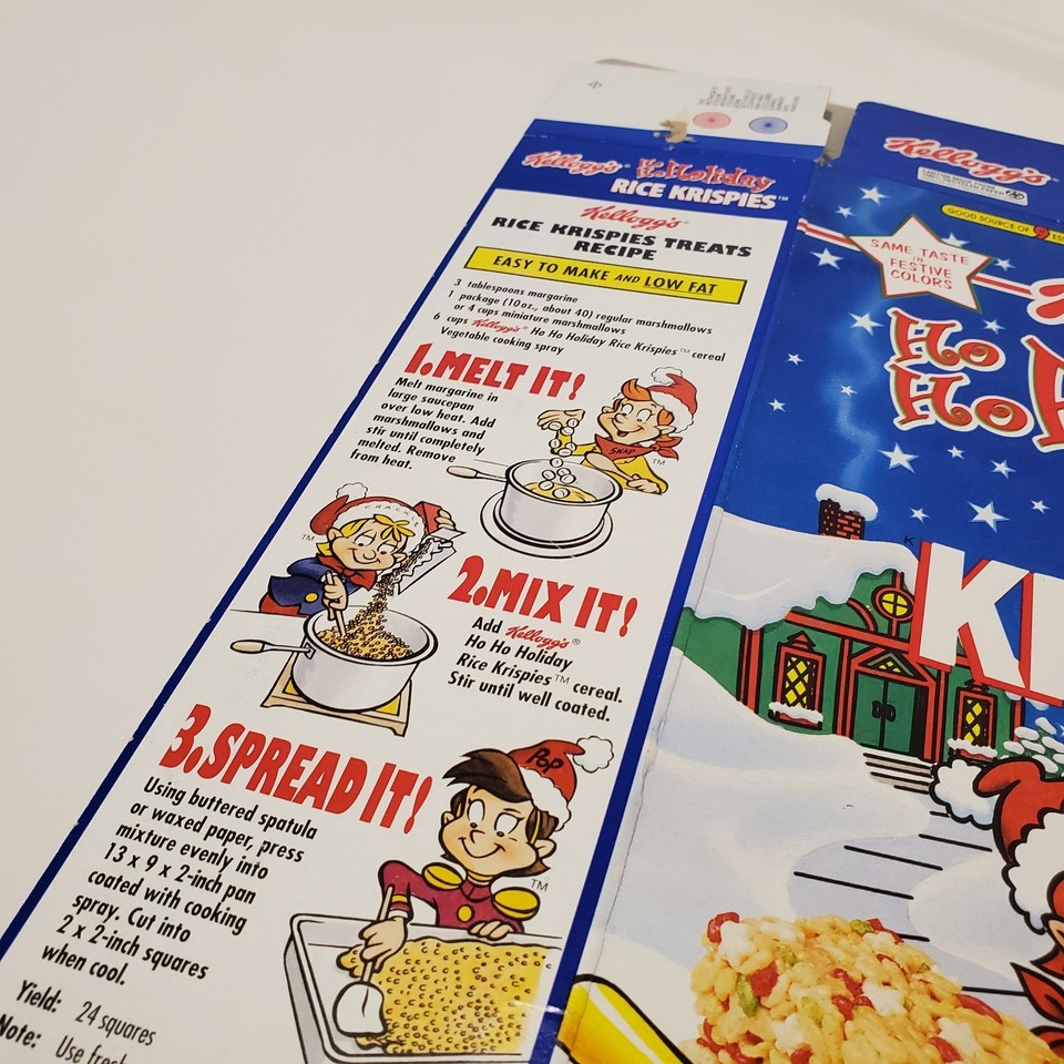 KELLOGS Cereal Box 1996 Rice Krispies HO HO HOLIDAY Snap Crackle Pop ...