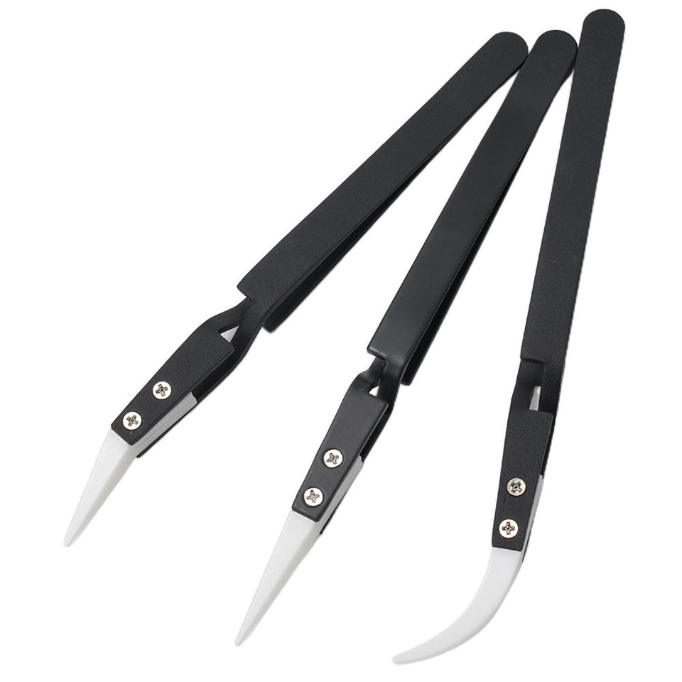 Tweezers Ceramic Tweezers 3 Pcs Anti-Static Ceramic Electronic ...