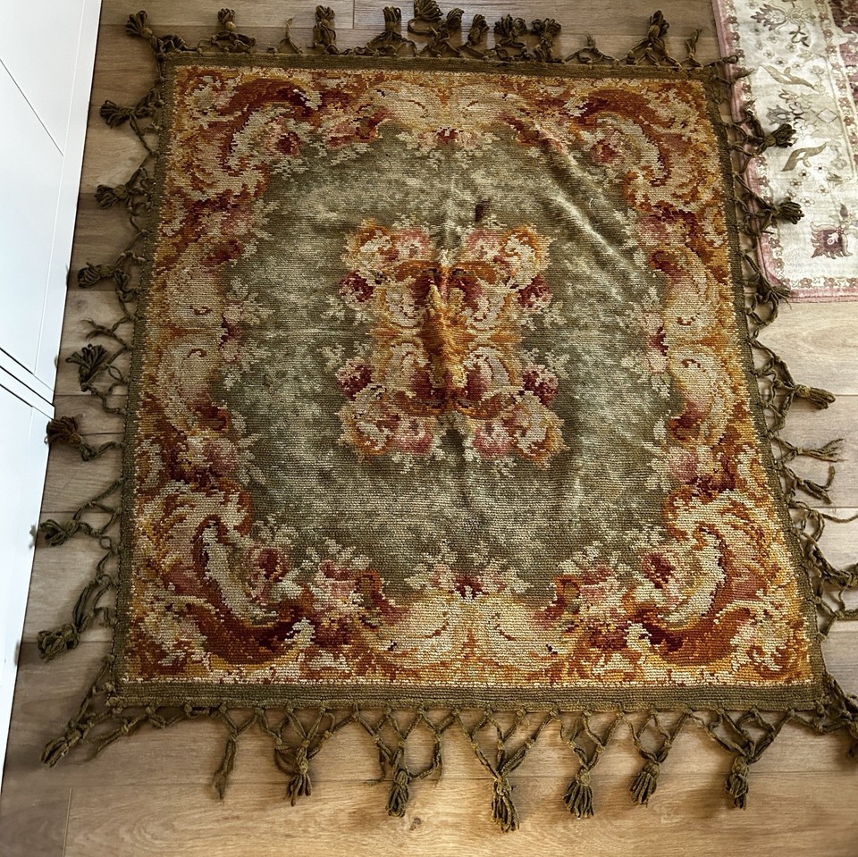 Antique Victorian Chenille Piano Shawl Table Cover Throw Floral Design ...