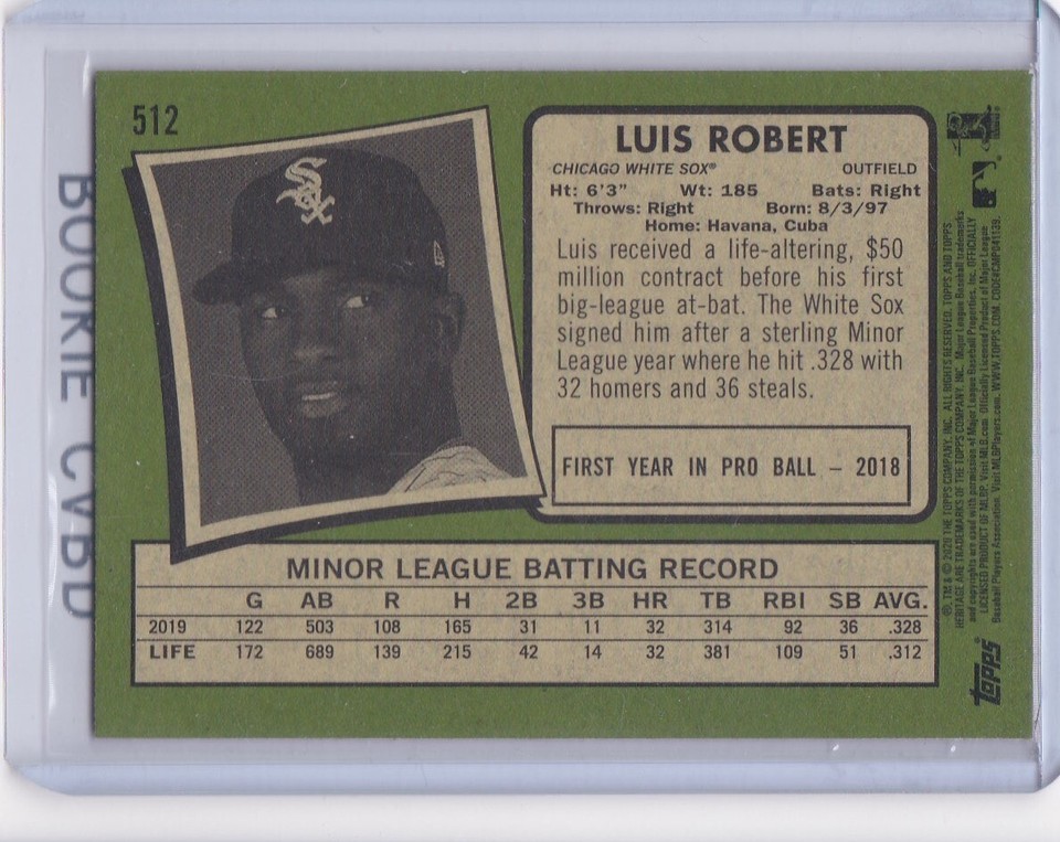 LUIS ROBERT ROOKIE CARD Chicago White Sox 2020 Topps Heritage High ...