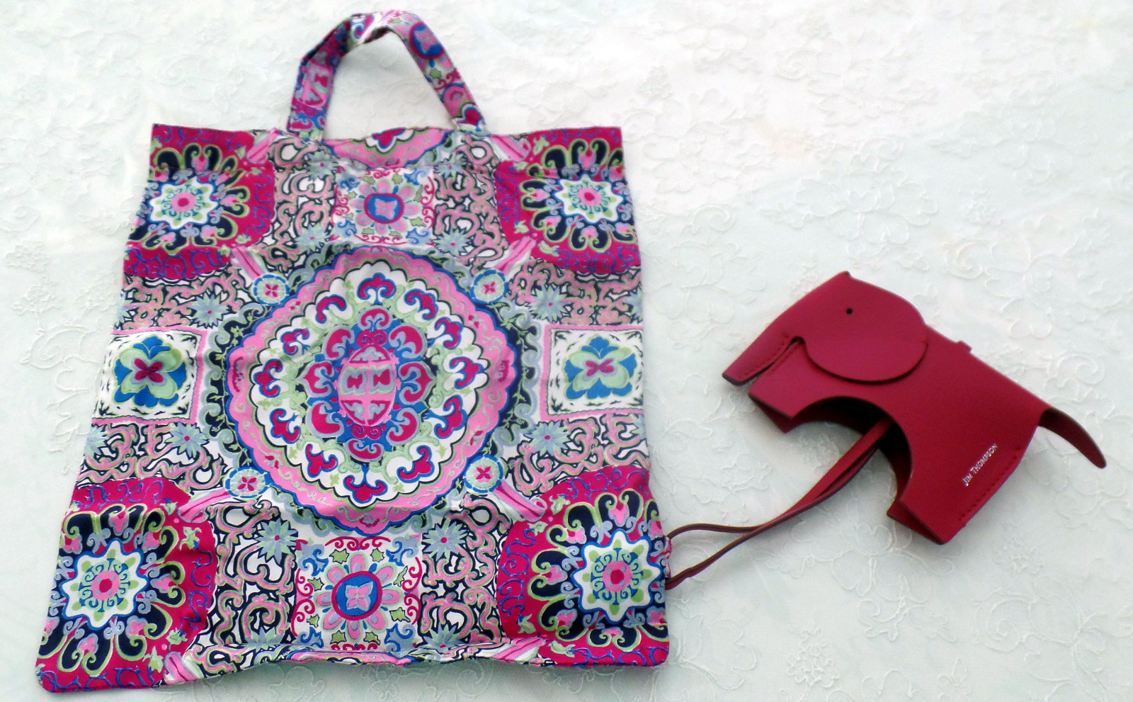 New Jim Thompson Silk Shopping Bag Dark Purple Elephant Carrier JT Bag ...