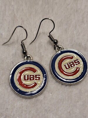 MLB Chicago Cubs team logo earrings. 3/4