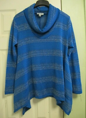 Glitterscape Long Sleeve Metallic Striped Sharkbite Cowl Neck Top Size ...