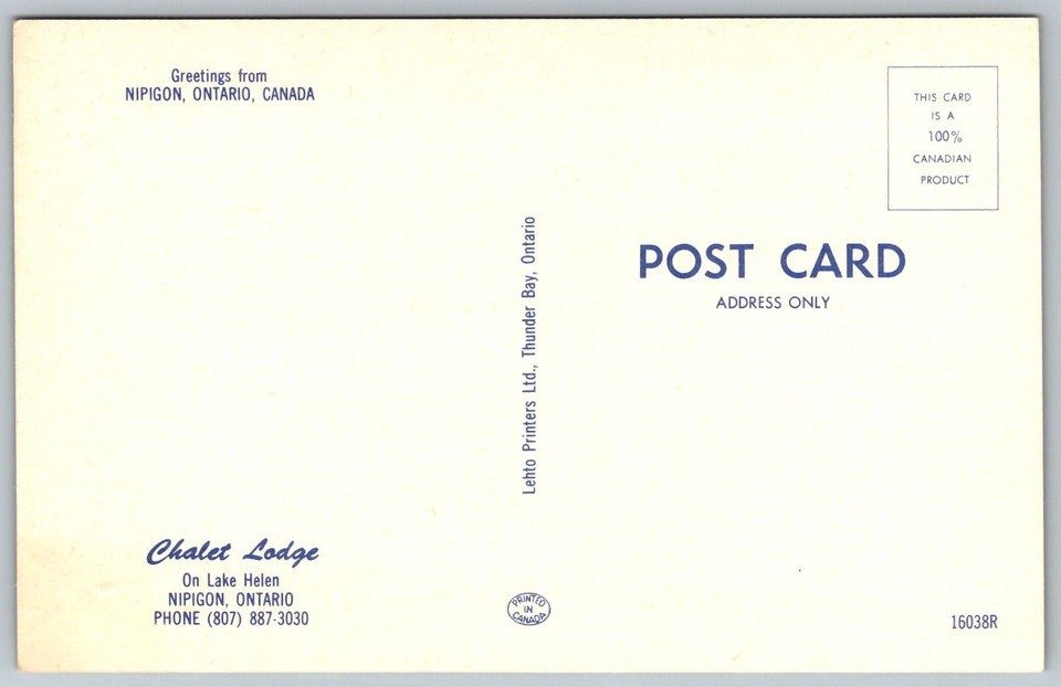 Vintage Postcard - Chalet Lodge on Lake Helen - Nipigon Ontario Canada ...