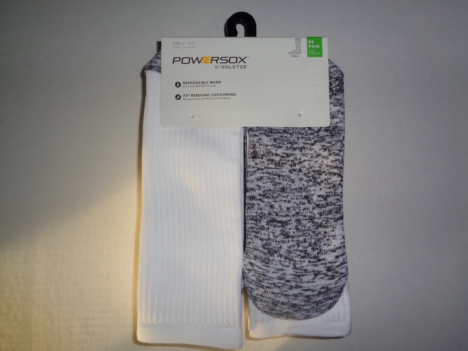 Men's GOLDTOE Powersox Sport Arch Support Crew Socks 6 Pair White/Gray ...