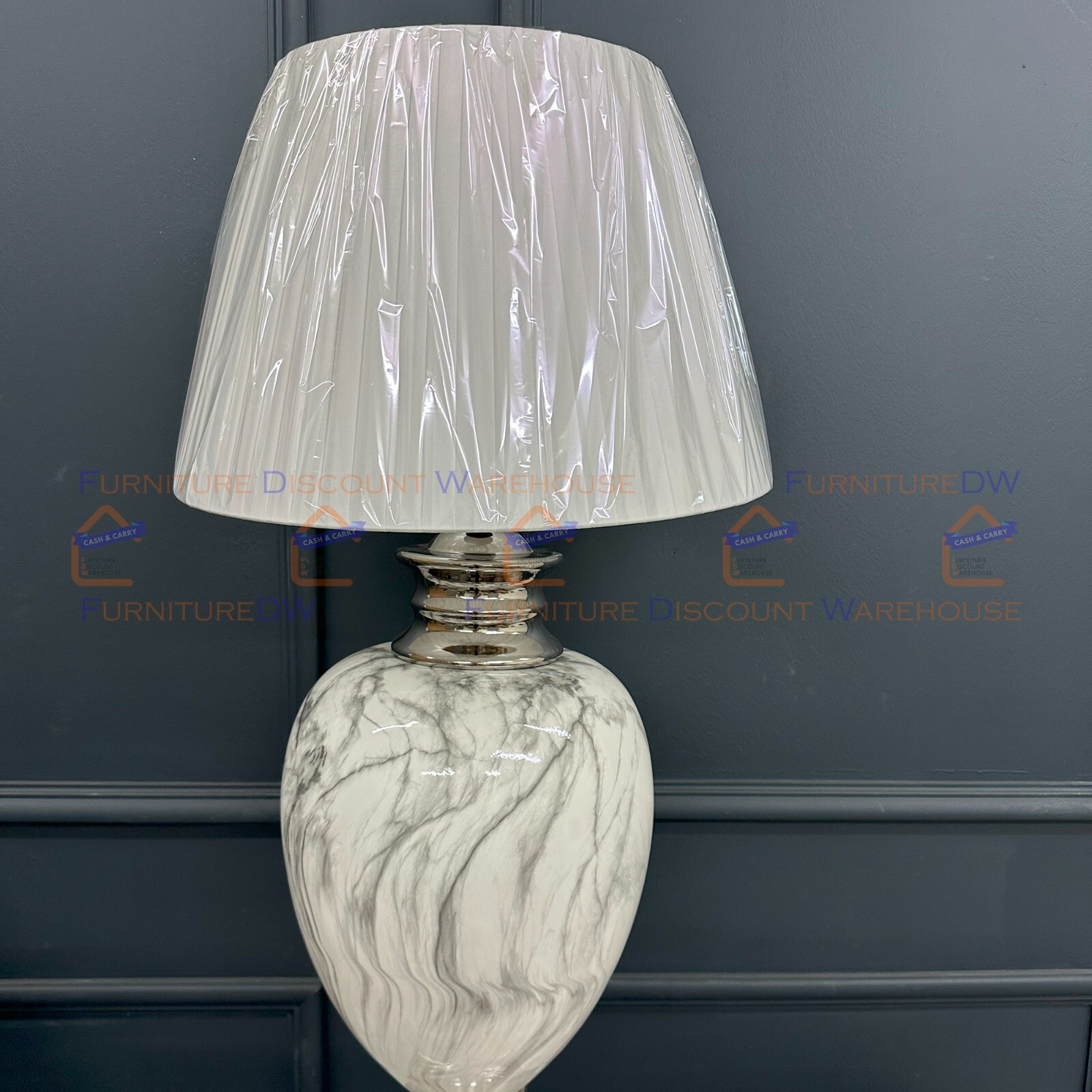 Extra Large White Marble Effect Lamp Stand Base Bulb Holder 50x102cm ...