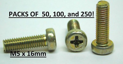 50,100,250! M5-0.8 x 16mm Cheese Head Phillips Machine Screw Bolt ...