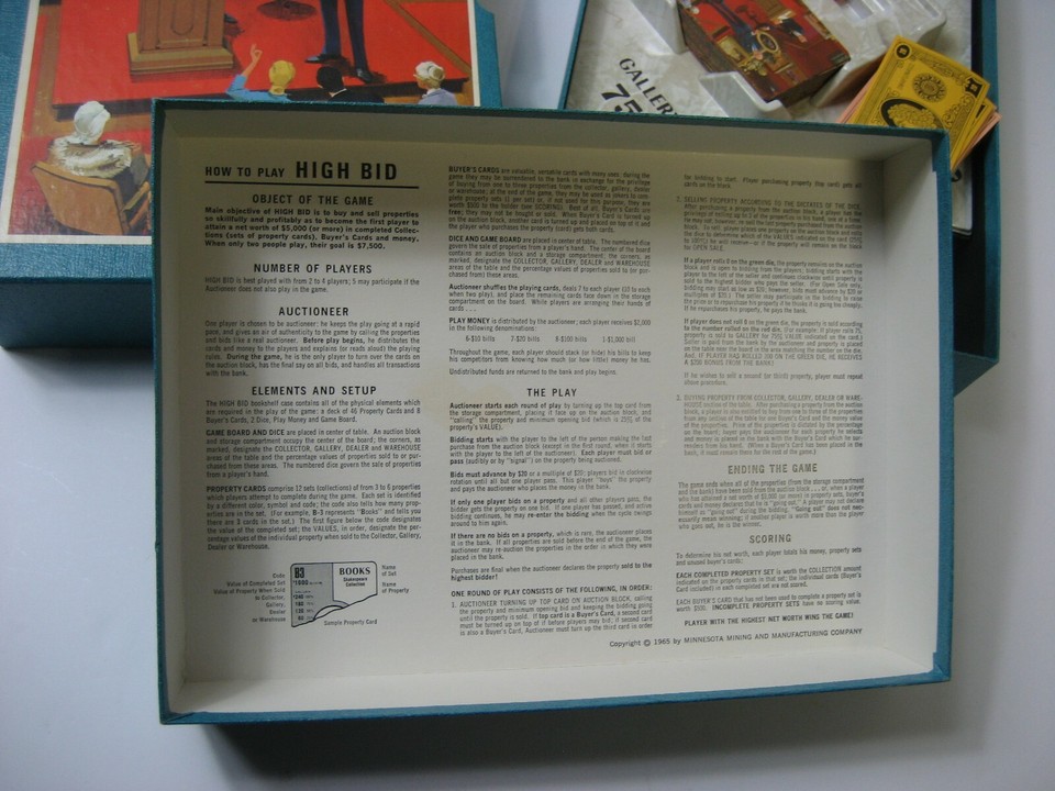 Vintage 1965 High-Bid Board Game Complete 3M Bookshelf The Auction Game ...
