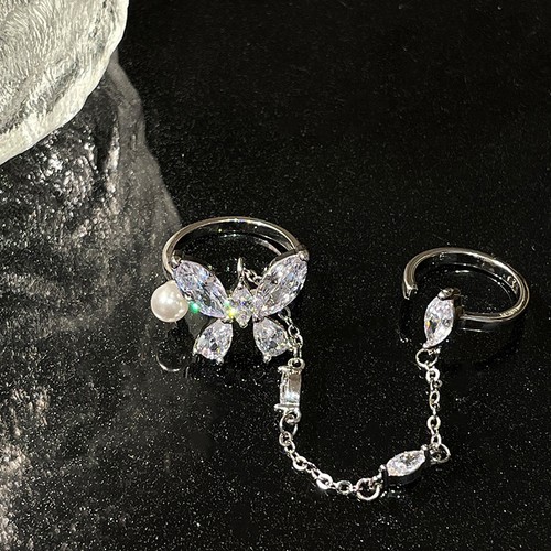 Double Finger Chain Rings For Women Ring Set Tassel Butterfly Zircon ...