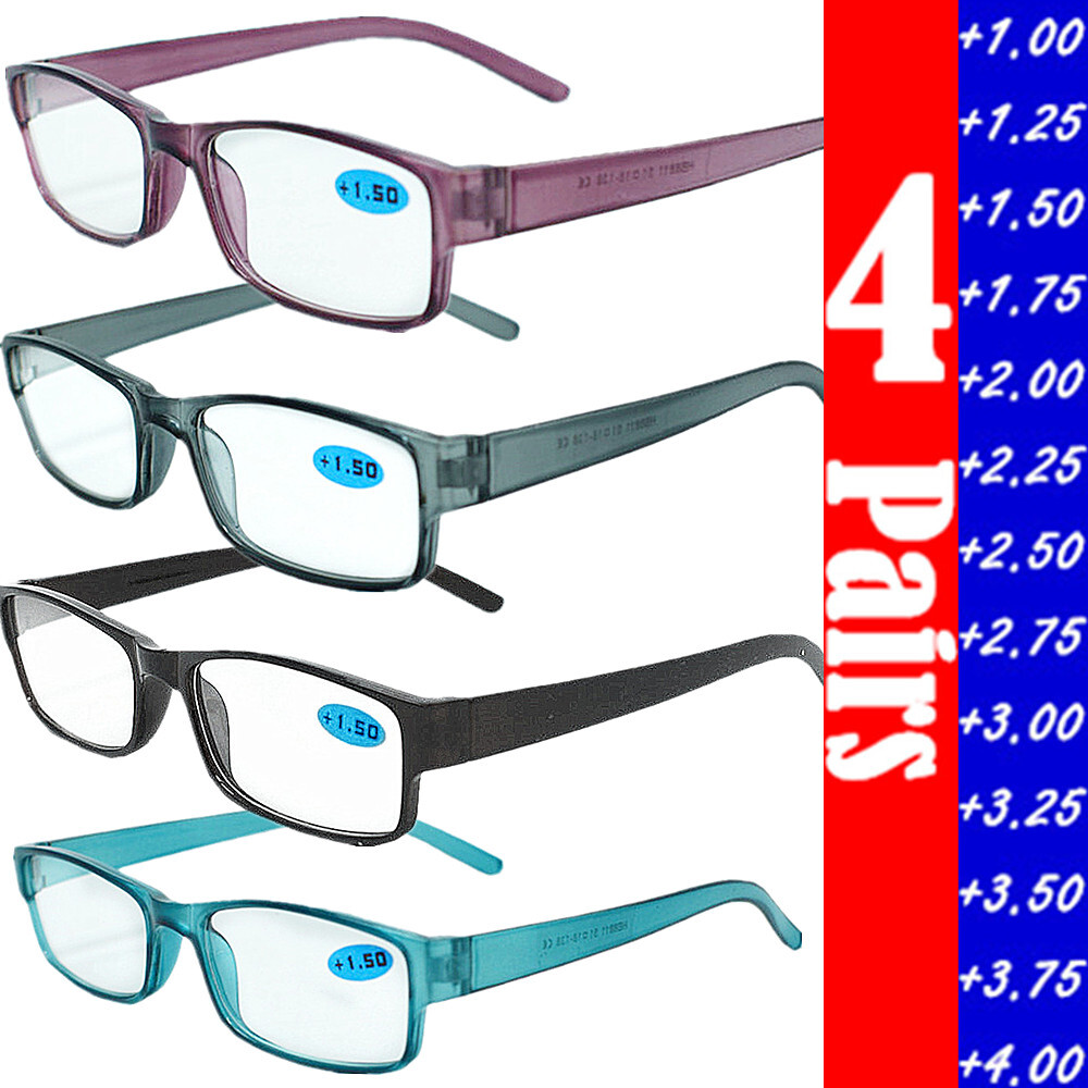 4 Pack Mens Womens Retro Style Reading Glasses Square Frame Readers 1-4 ...