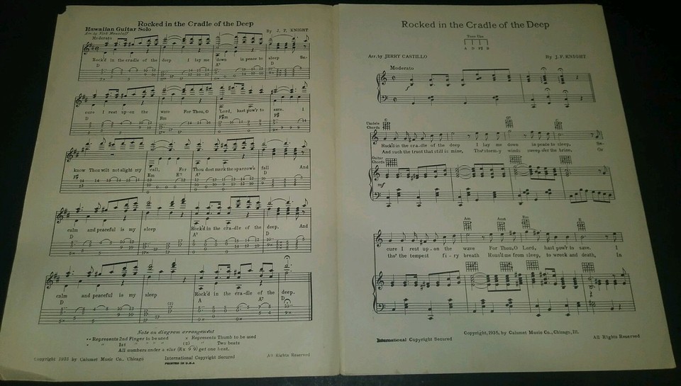 Rocked in the Cradle of the Deep w/ Guitar & Ukulele Chords Vintage ...