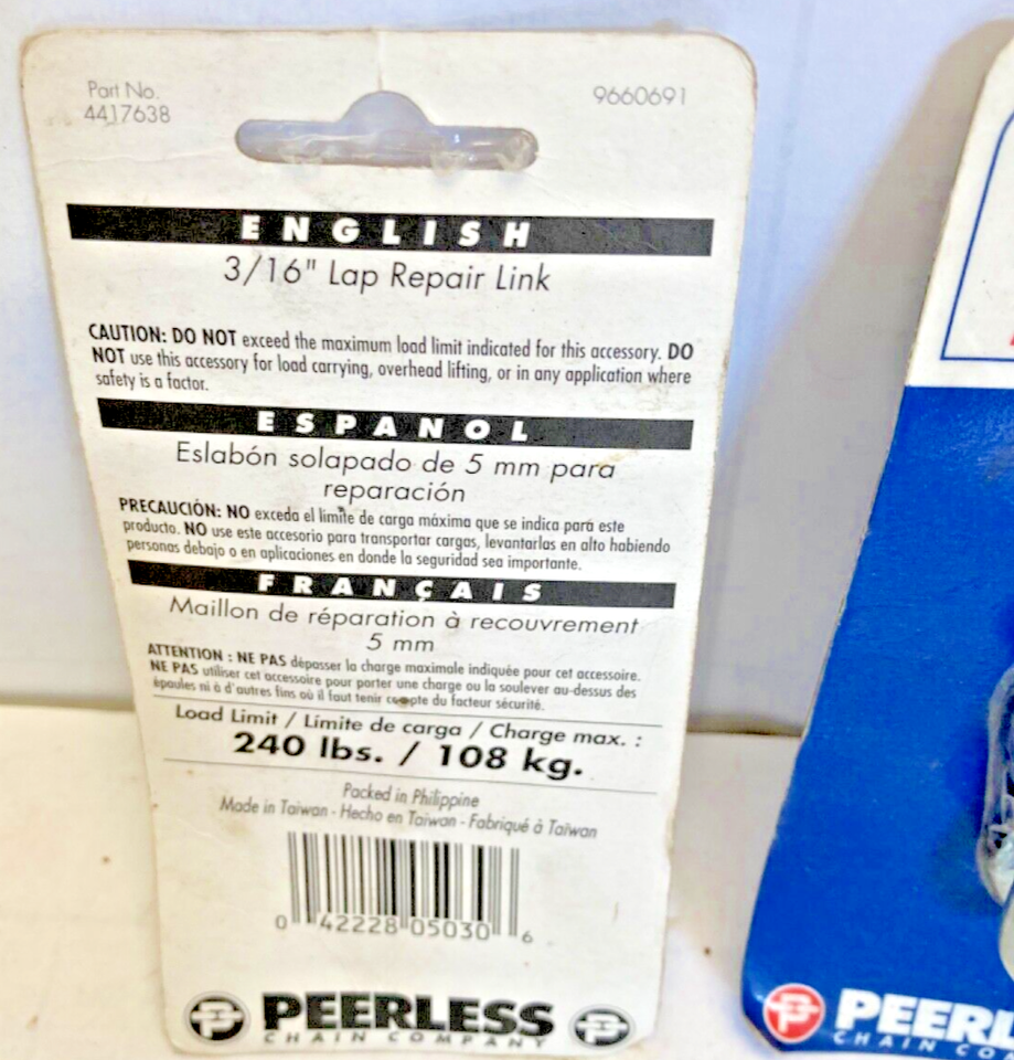 Peerless Chain Company 4417638 3/16" lap link 2 packs connector splice ...