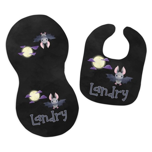 Baby Boy Personalized Custom Outer Batty Halloween Bat Bib and Burp ...
