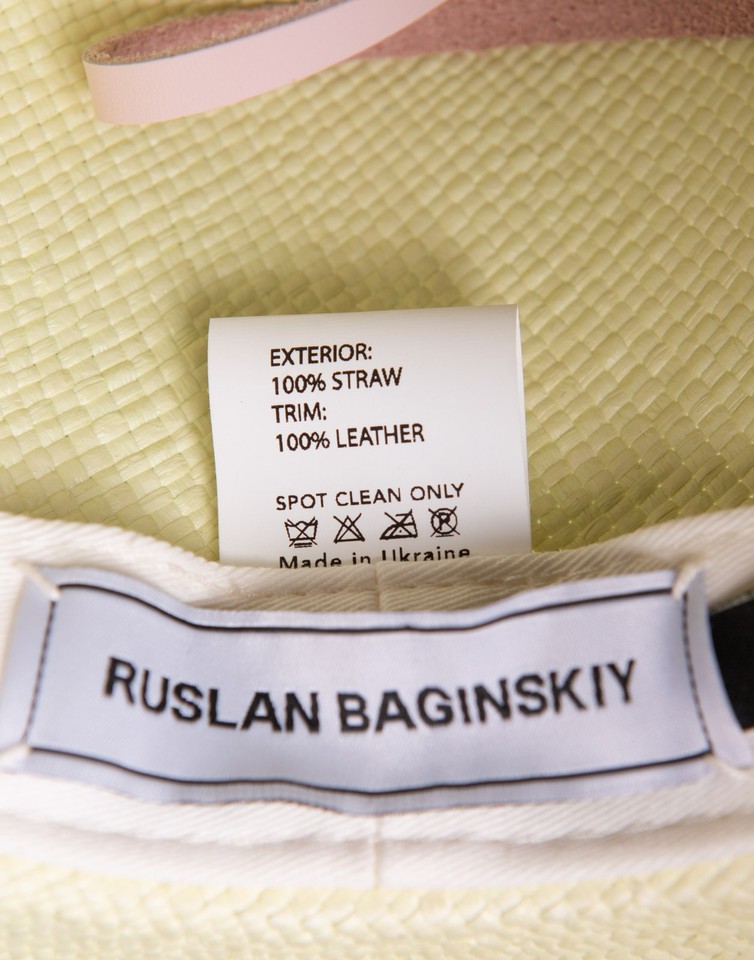 RRP€575 RUSLAN BAGINSKIY Straw Boater Hat Size M Green Leather Straps ...