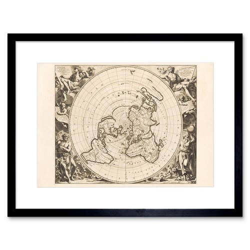 Cassini Flat Earth Map 1713 Sepia Terrestrial Planisphere Framed Art ...