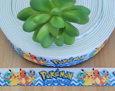 7/8" (1 YD) Pokémon Grosgrain Ribbon Ash Ketchum Pikachu Charmander ...